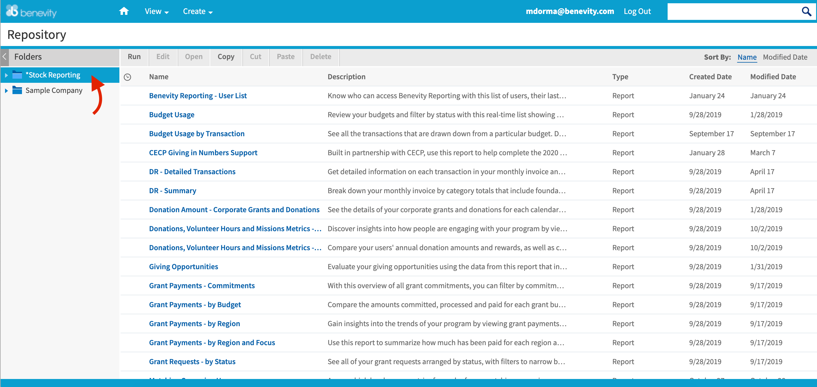 Benevity Reporting stock reports – Benevity API Help Center