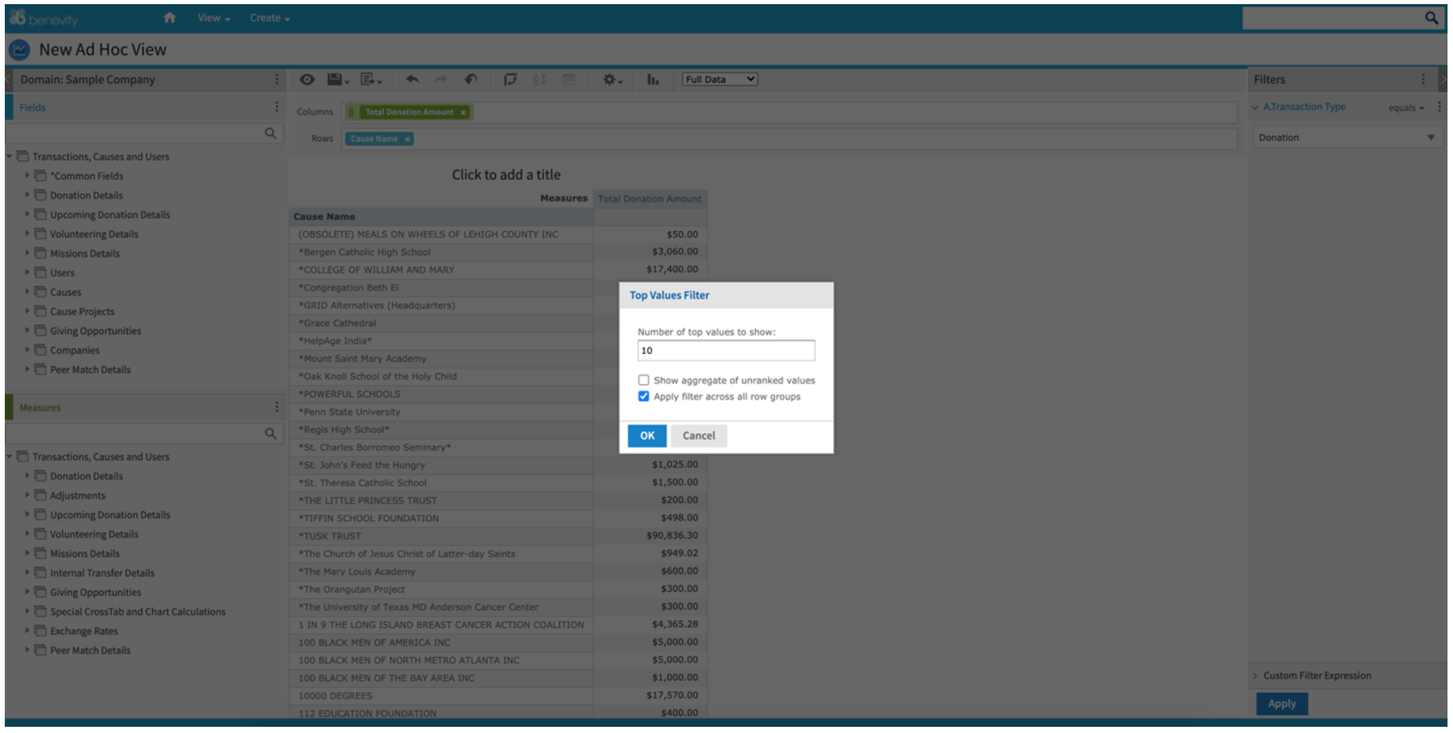 Creating ad hoc views and reports – Benevity API Help Center
