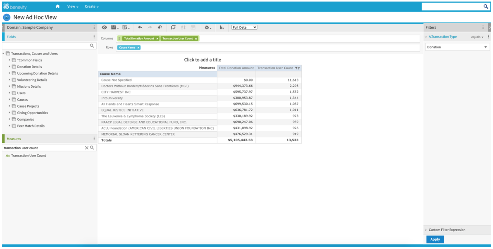 Creating ad hoc views and reports – Benevity API Help Center
