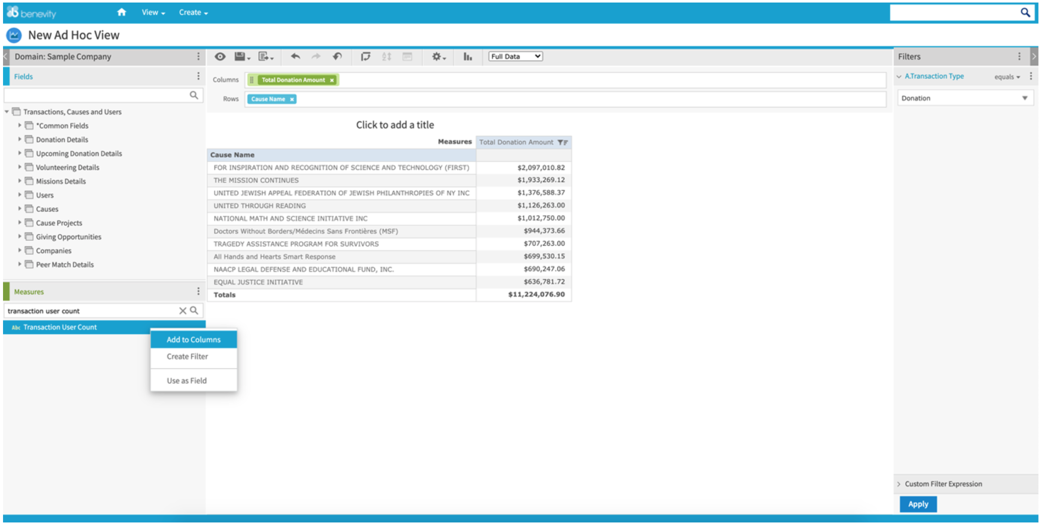Creating ad hoc views and reports – Benevity API Help Center