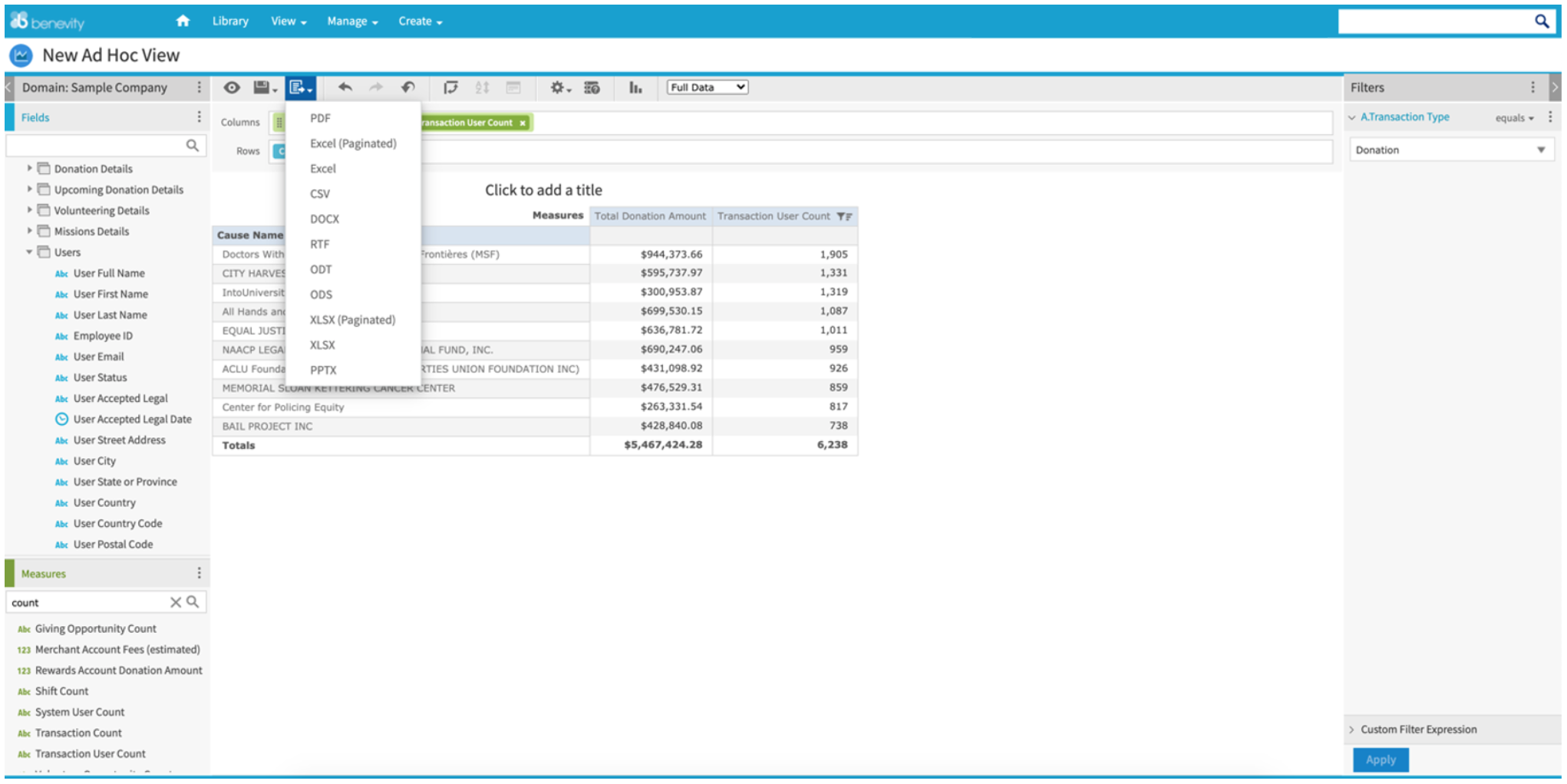 Creating ad hoc views and reports – Benevity API Help Center