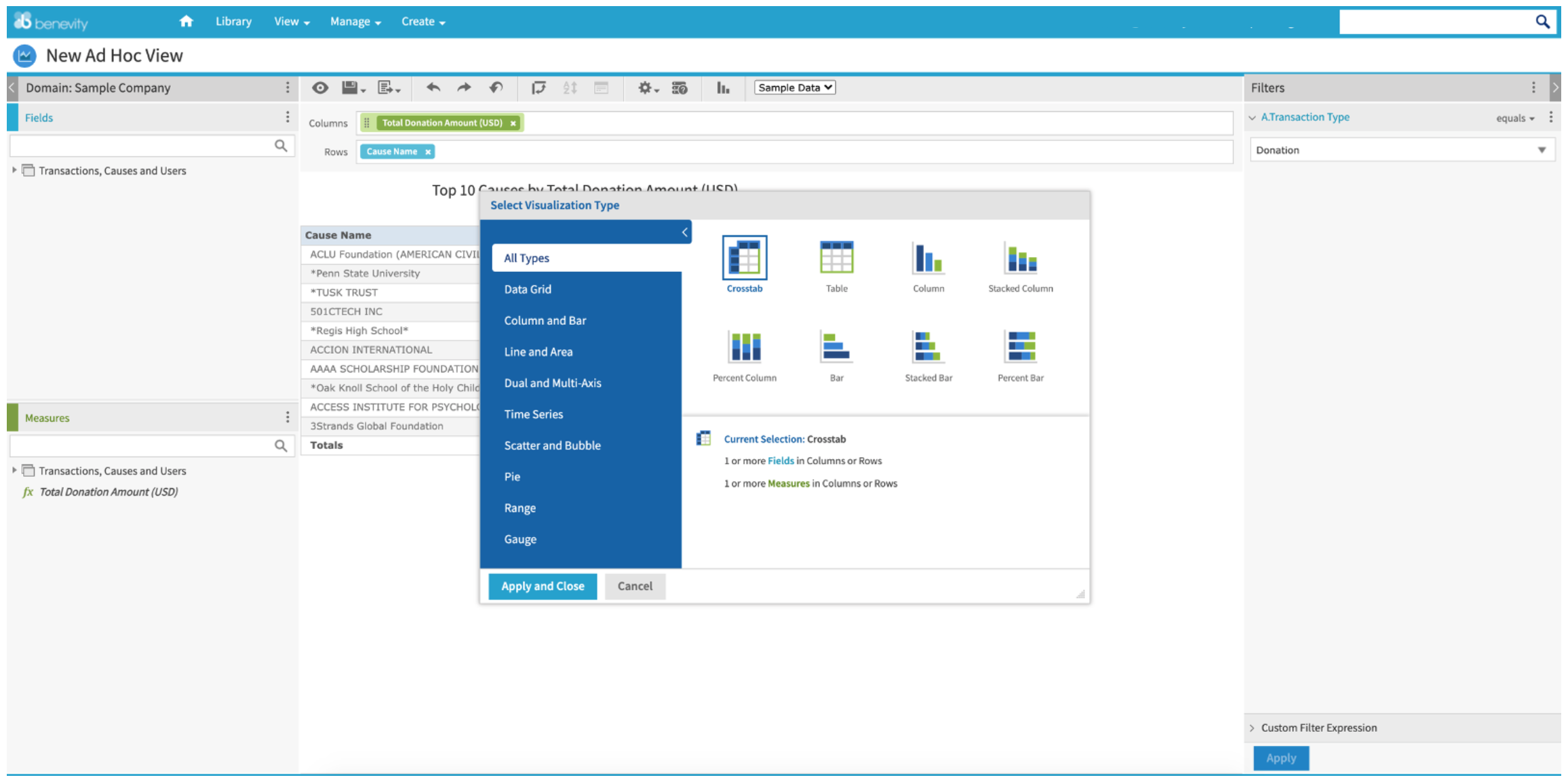 Changing visualization types – Benevity API Help Center